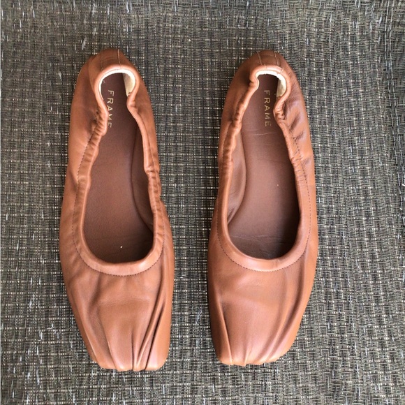 Frame Denim | Shoes | Frame Le Micah Camel Tan Leather Square Toe Flat ...